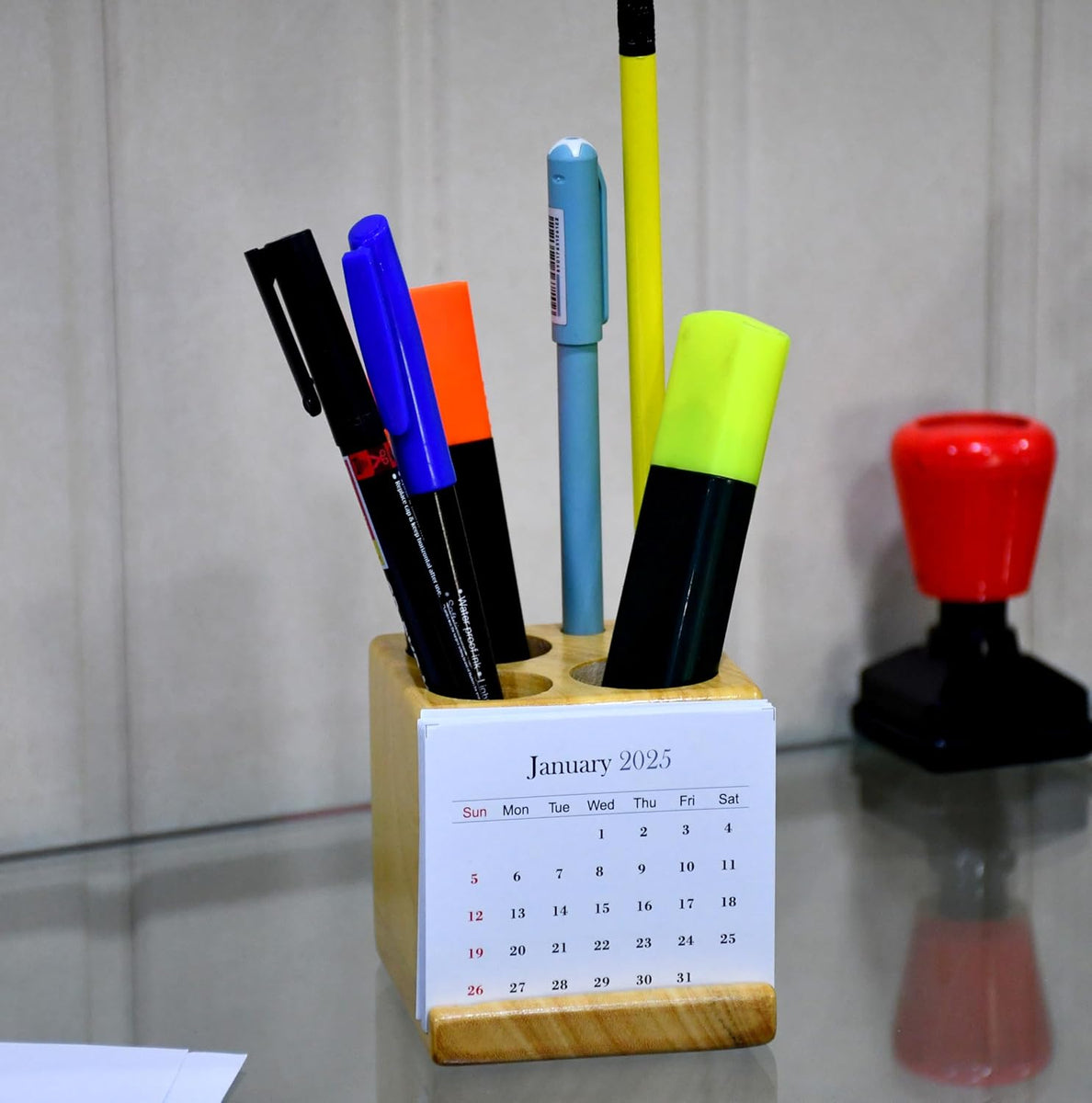 IVEI Wooden Pen Stand Cube with Calendar – I Value Every Idea