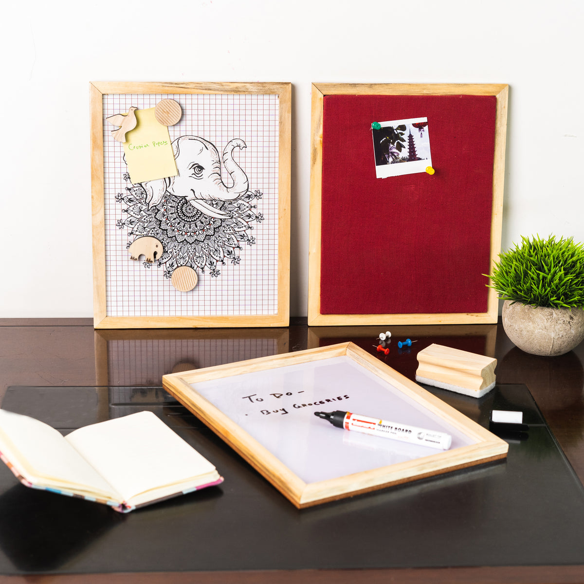 IVEI Small Decorative Whiteboard, Metal Board and Pin Board Set for ...
