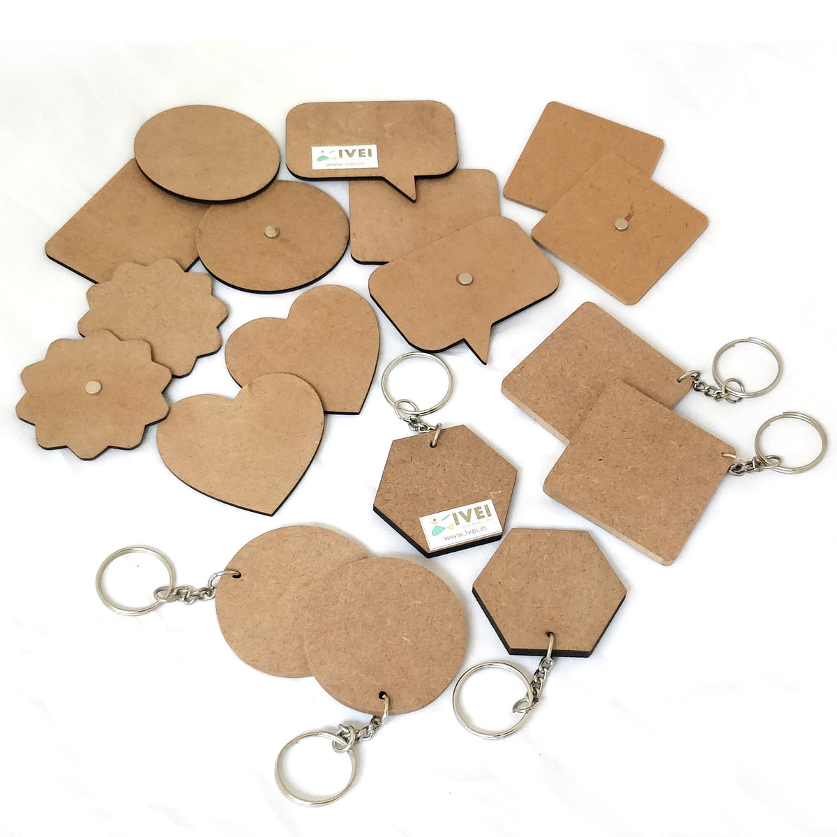 IVEI DIY MDF Keychains and Magnets - Set of 18 | Craft Shaped Keyrings ...